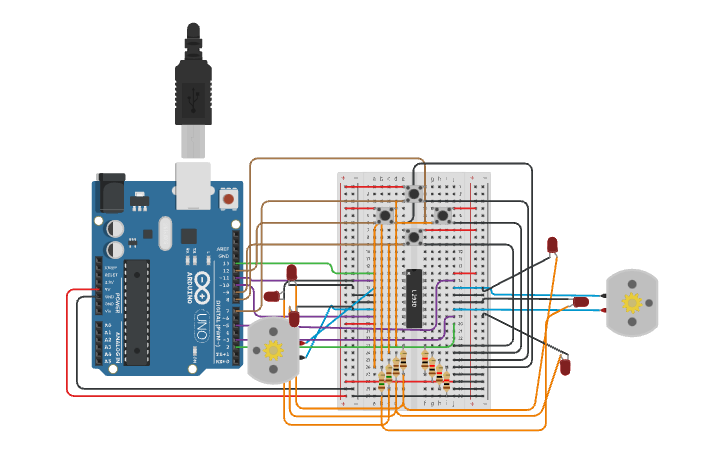 Circuit Design Double Motor With Buttons Ali Tinkercad