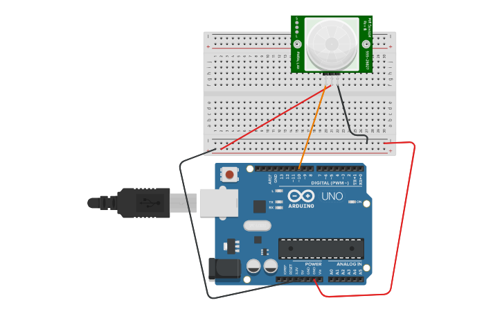 Circuit design Sensor PIR Hc-sr501 - Tinkercad