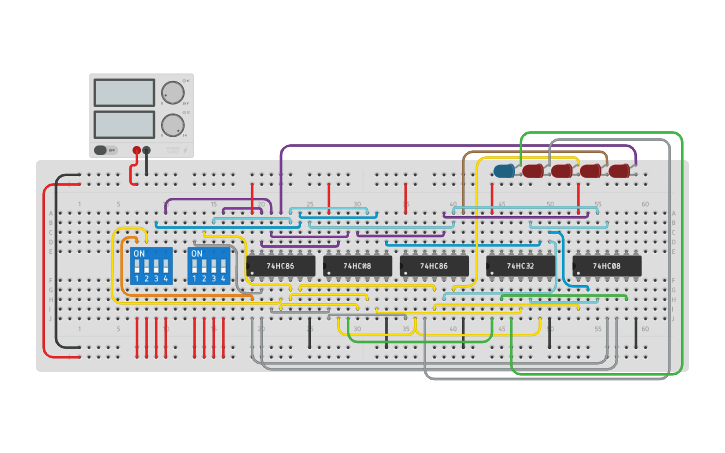 Circuit design 4-bit full adder - Tinkercad