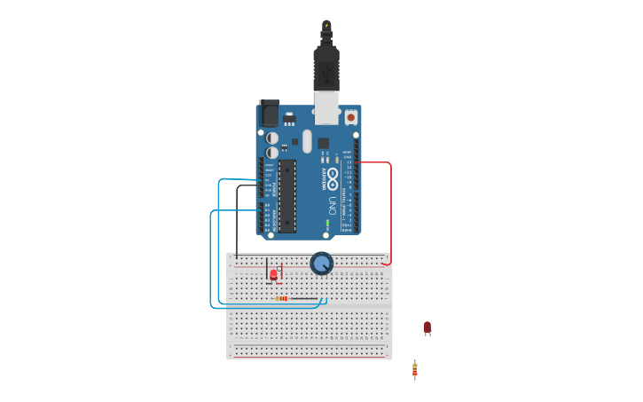 Circuit design YURI SILVA - Potenciometro, Protoboard, Arduino, 1 Led... - Tinkercad