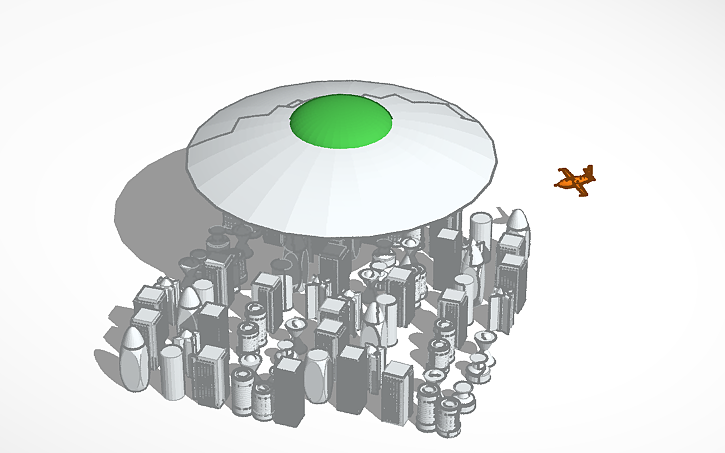3D design UFO and city - Tinkercad