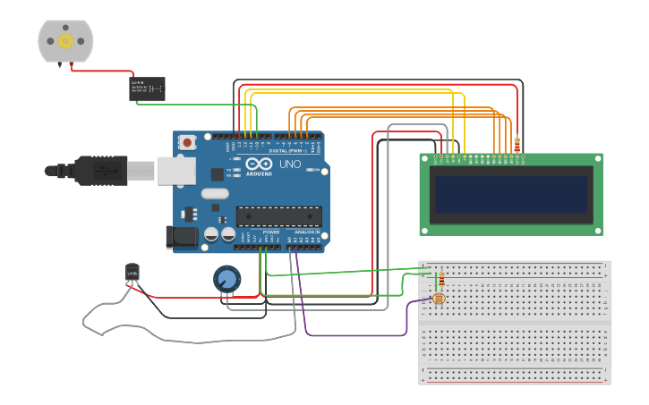 Circuit design Copy of Sistema riego automatico | Tinkercad