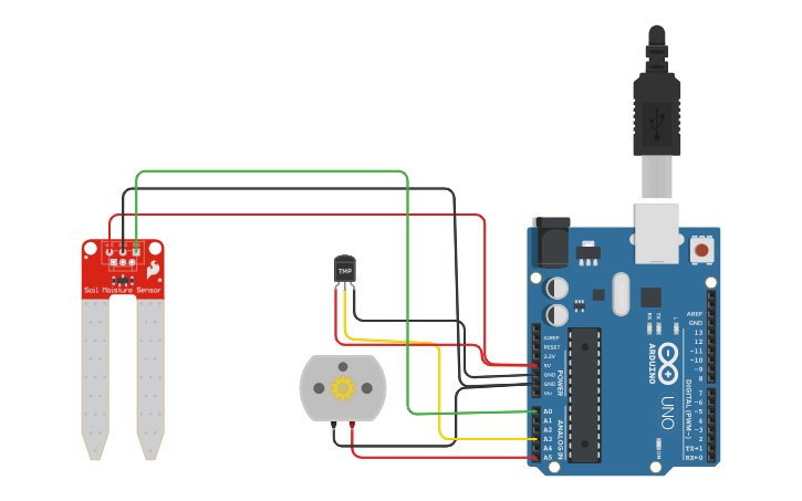 Circuit design plant watring system - Tinkercad
