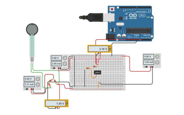 Circuit design Strain Gauge con Arduino - Tinkercad