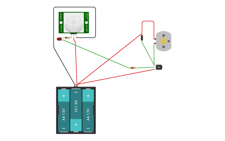 Circuit design motor suis automatik kawalan PIR - Tinkercad