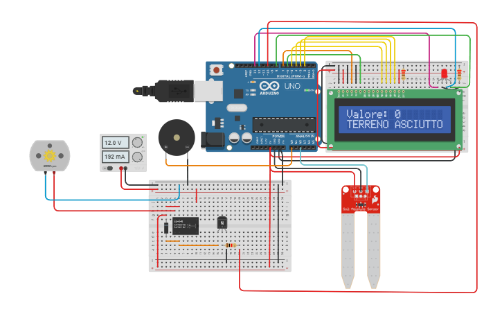 Circuit design Umidità del suolo | Tinkercad