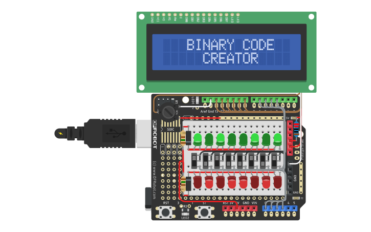 Circuit design BINARY CODE CREATOR - Tinkercad