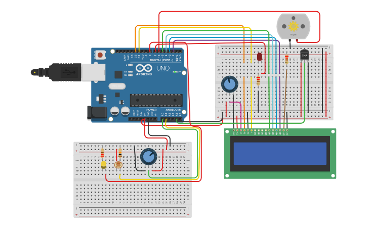 Circuit design Sistema de riego para huerto | Tinkercad