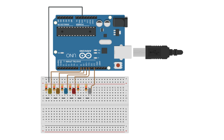 Circuit design Dancing LED - Tinkercad