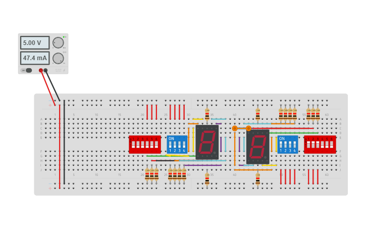 Circuit design Trabajo Display 7 segmentos Ánodo y Cátodo - Tinkercad