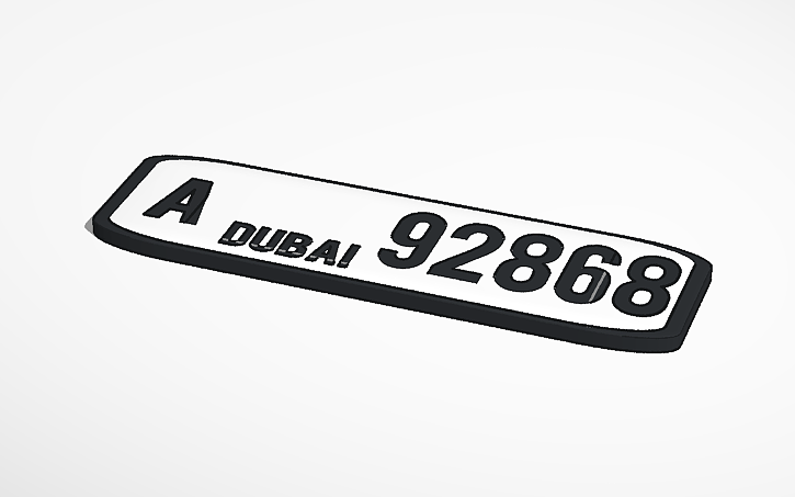 3D design Dubai Number Plate - Tinkercad