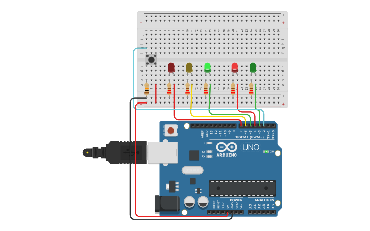 Circuit design Semáfaro / Pedestres | Tinkercad