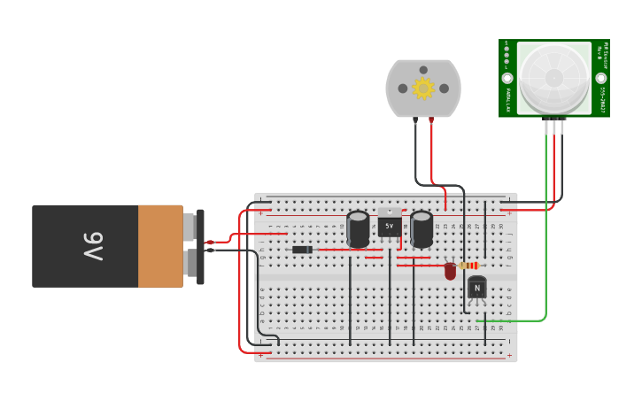 Circuit Design Dc Motor Controlled By Pir Sensor Tinkercad