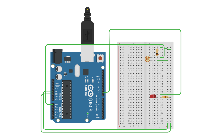Circuit design PHOTORESISTOR - Tinkercad
