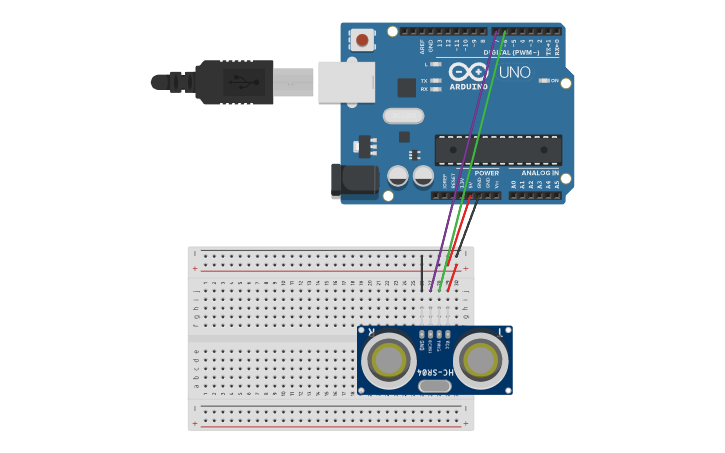Circuit design ultrasonic - Tinkercad