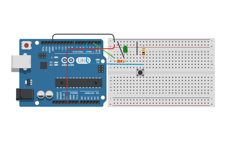 Circuit design Arduino basico - Practica PULLUP - Tinkercad