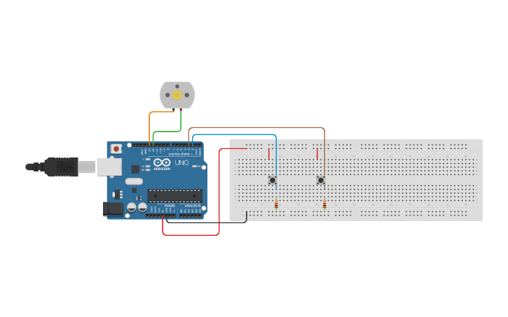 Circuit design Motor con dos pulsaciones arduino Pineda - Tinkercad
