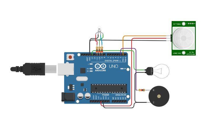 Circuit design PIR Motion sensor alarm with arduino | Tinkercad