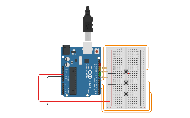 Circuit design push button led - Tinkercad