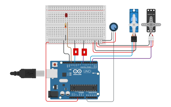 Circuit design Servo with buttons - Tinkercad
