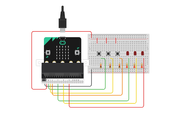 Circuit design Tres pulsadores y tres leds Gómez del Toro 3ºD - Tinkercad Circuit design Tres pulsadores y tres leds Gómez del Toro 3ºD - Tinkercad