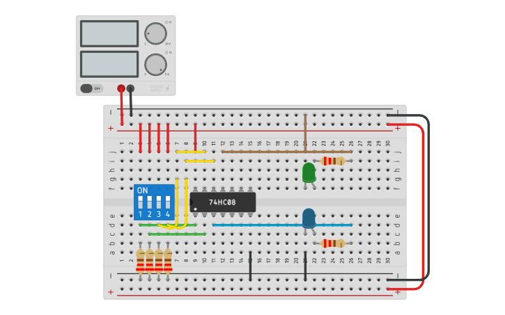 Circuit design Compuerta AND 7408 (CIBERTEC) - Tinkercad