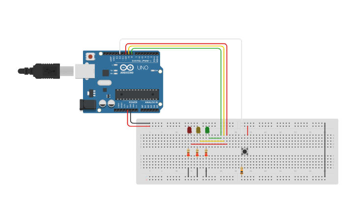 Circuit design Semaforo (travessia de pedestres) | Tinkercad