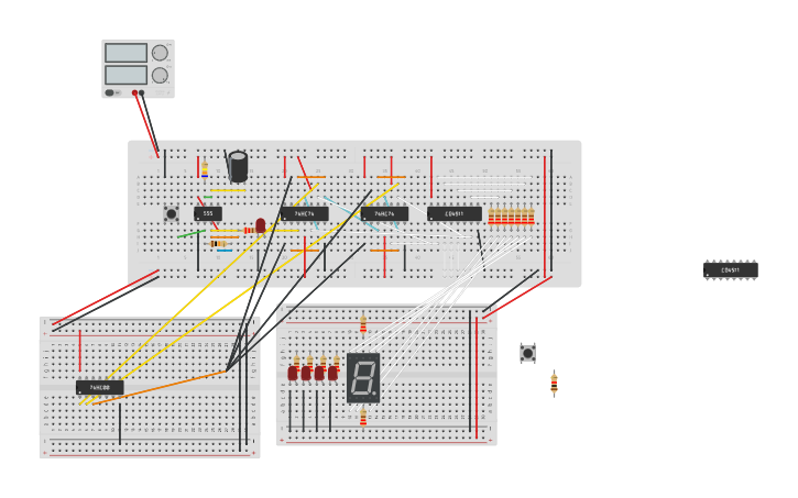 Circuit design 4 bit counter 0-9 - Tinkercad