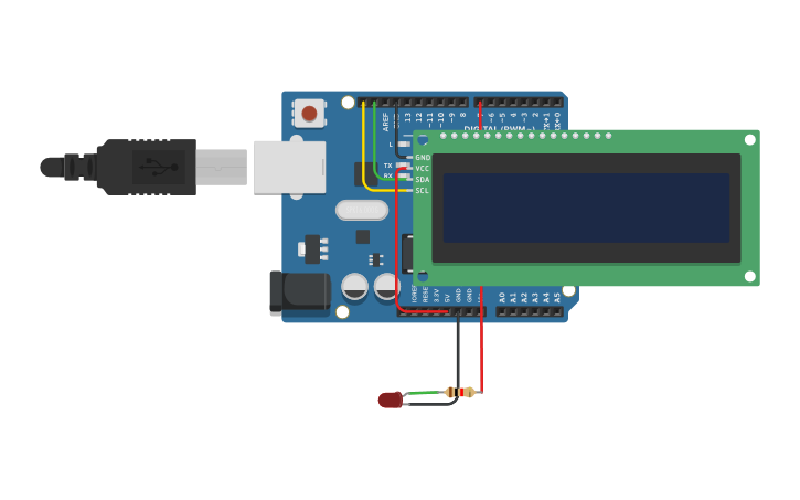 Circuit design LCD 16X2 I2C WITH LED - Tinkercad