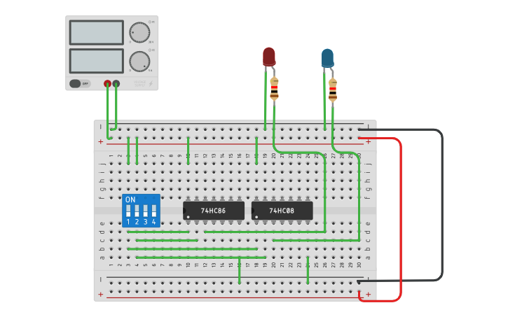 Circuit design HALF ADDER-USING BASIC AGTES | Tinkercad