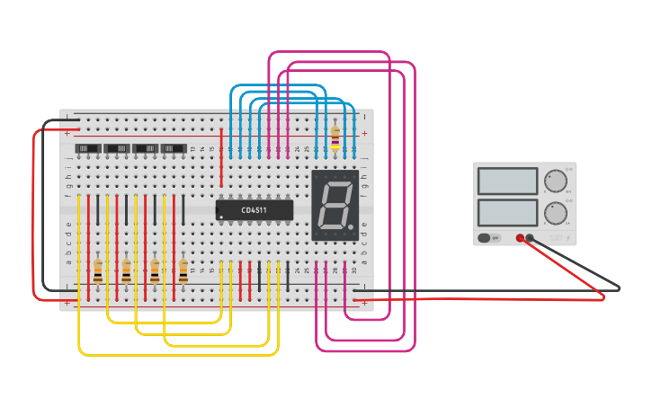 Circuit design BCD 7 Segmentos - Tinkercad