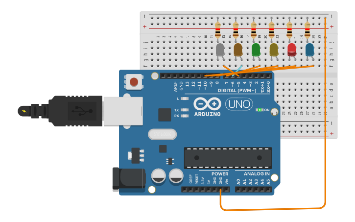 Circuit design luces led - Tinkercad