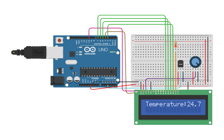 Circuit design Digital Thermometer using Arduino - Tinkercad Circuit design Digital Thermometer using Arduino - Tinkercad