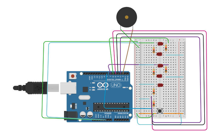 Circuit design Activity 01: Tac Switch with LED and Buzzer | Tinkercad