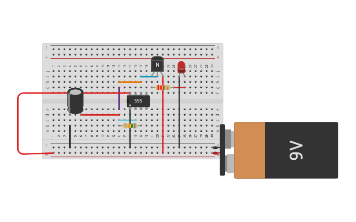 Circuit design led delay using 555 timer IC - Tinkercad