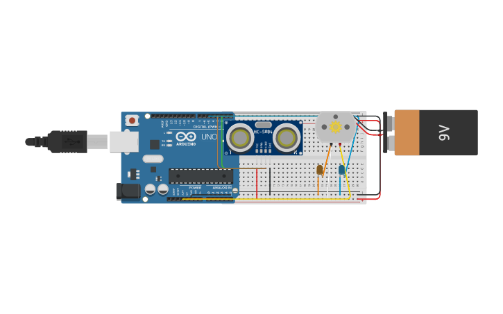 Circuit design SENSOR ULTRASONICO LEDS CON MOTOR - Tinkercad Circuit design SENSOR ULTRASONICO LEDS CON MOTOR - Tinkercad