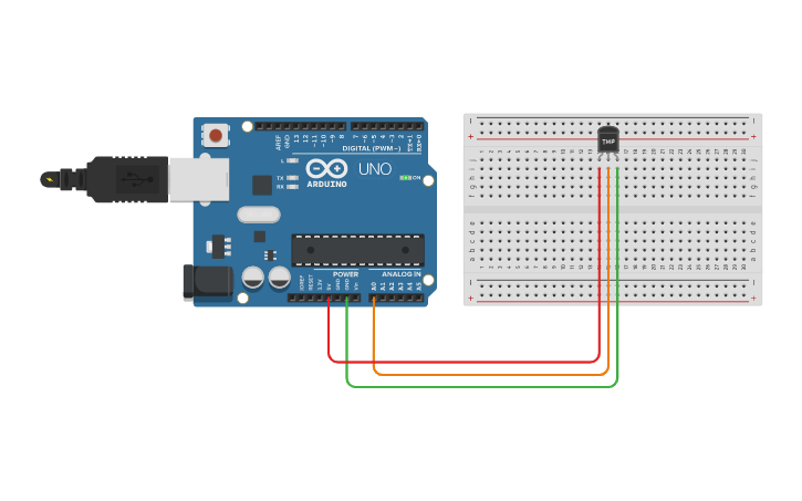 Circuit design Program Reading temperature sensor - Tinkercad