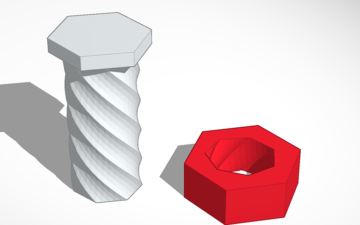 3D design Nut and Bolt - Tinkercad