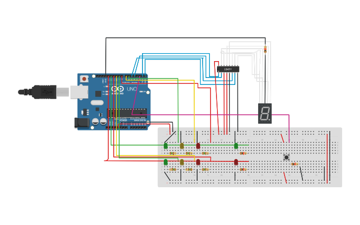 Circuit design Projeto Arduino sinal de trânsito - Tinkercad