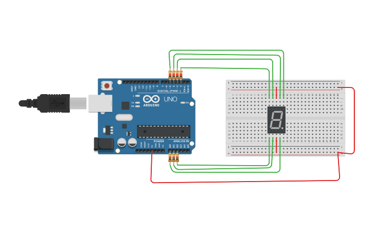 Circuit design Display de 7 segmentos | Tinkercad