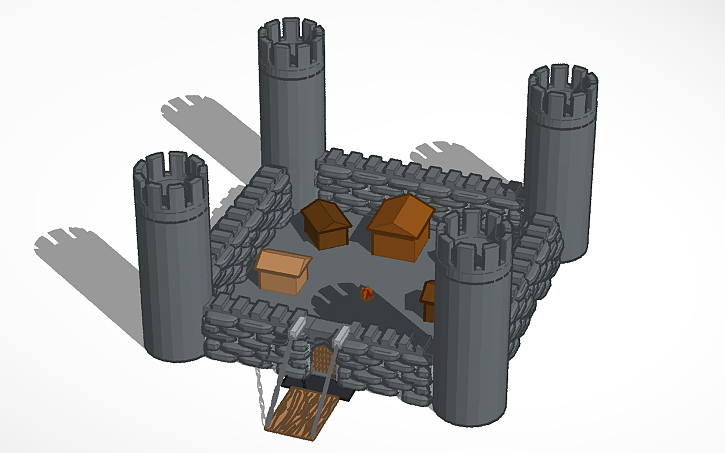 3D design medieval castle-wth hearth and village - Tinkercad