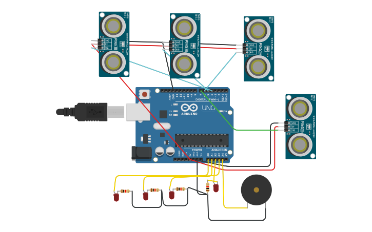 Circuit design Concurrent FSMs - Car Sensors - Tinkercad