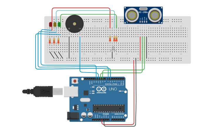 Circuit design Sensor Ultrasonico | Tinkercad
