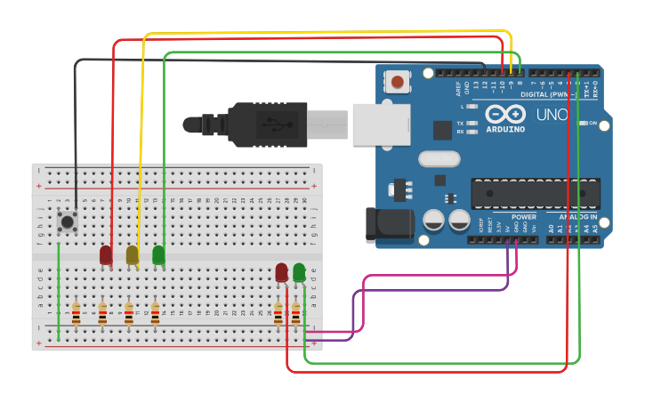Circuit design Semáforo Vehicular y Peatonal - Tinkercad