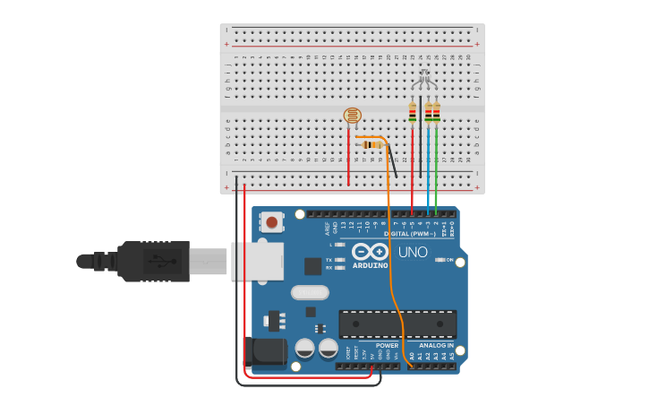 Circuit design Sensor de cor com LDR e RGB - Tinkercad