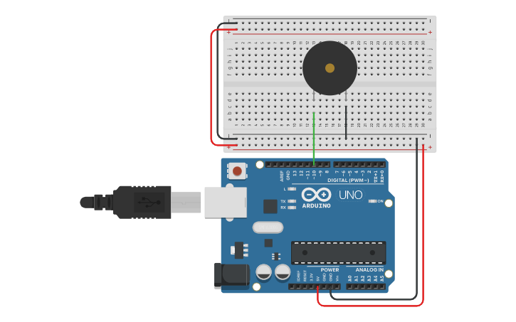 Circuit design Buzzer - Melody Tones - Example 1 - Tinkercad
