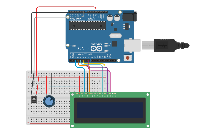 Circuit design lcd and temperature - Tinkercad
