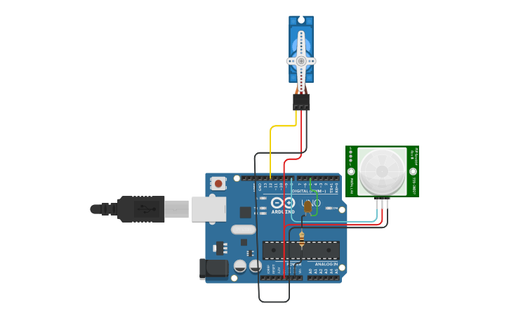 Circuit design Copy of Lab#4 PIR Movimiento - Servo Motor - Tinkercad