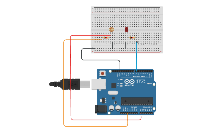Circuit design Automatic Night Lamp using LDR - Tinkercad