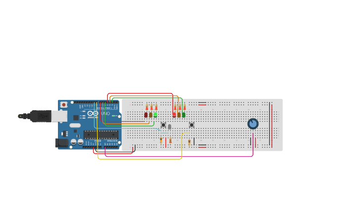 Circuit design Traffic Lights with Crossing - Tinkercad